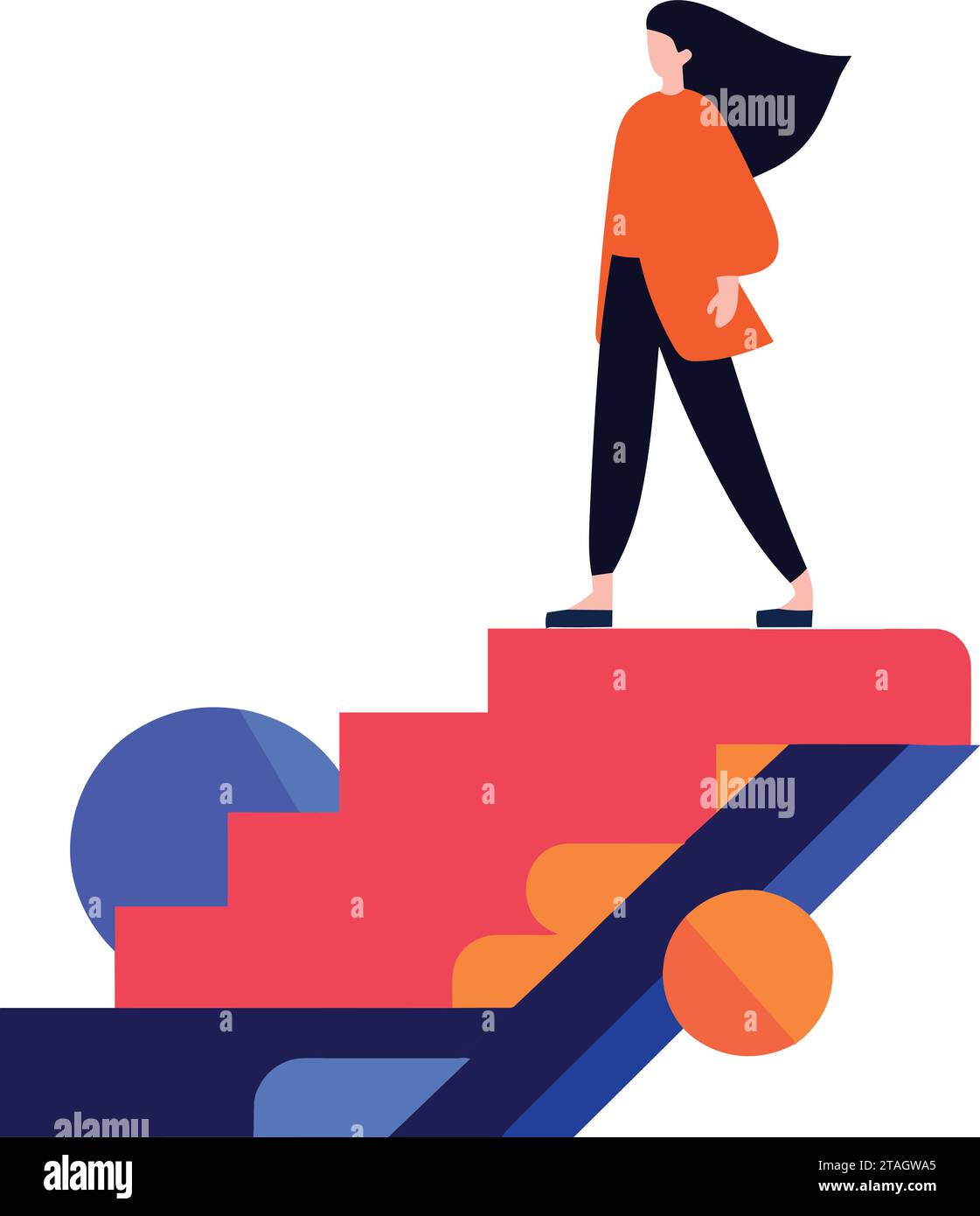 Hand Drawn Businessman walking up stairs in success concept in flat ...