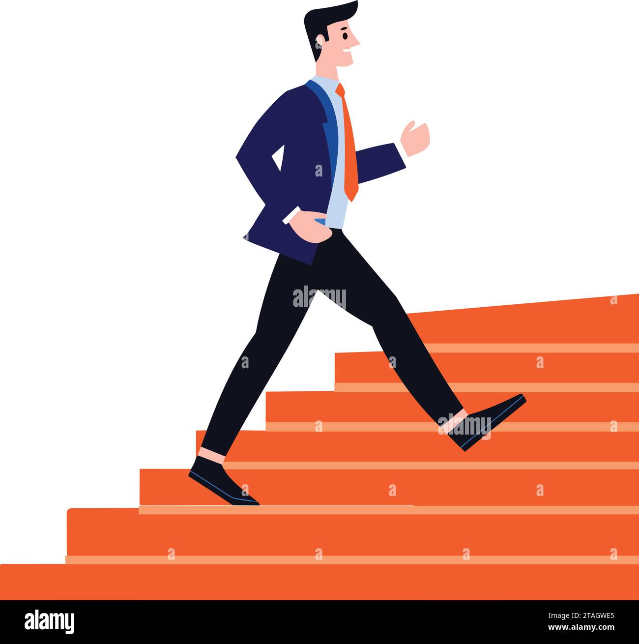 Hand Drawn Businessman walking up stairs in success concept in flat ...