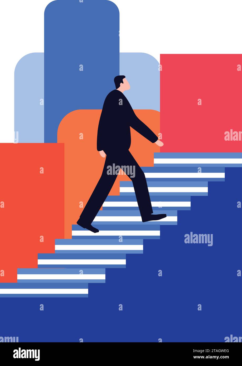Hand Drawn Businessman walking up stairs in success concept in flat ...