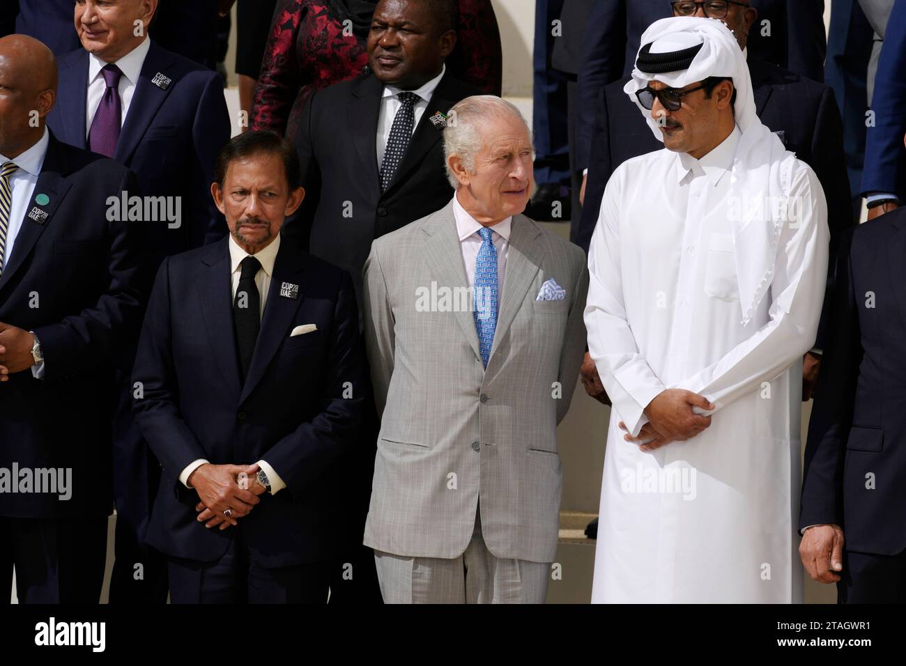 Brunei Sultan Hassanal Bolkiah, left, and King Charles III, center, and ...