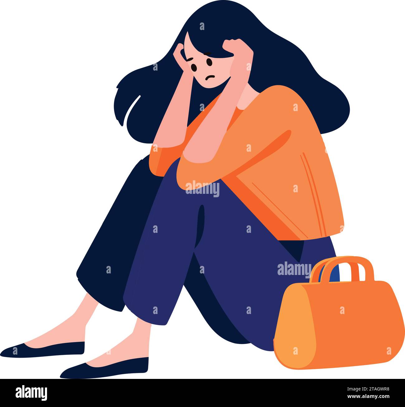 Hand Drawn teenage character is depressed in flat style isolated on ...