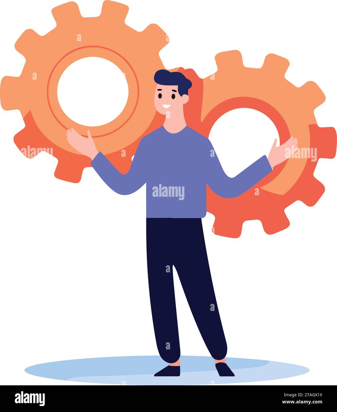 Hand Drawn Engineer or architect with cogs in construction concept in ...