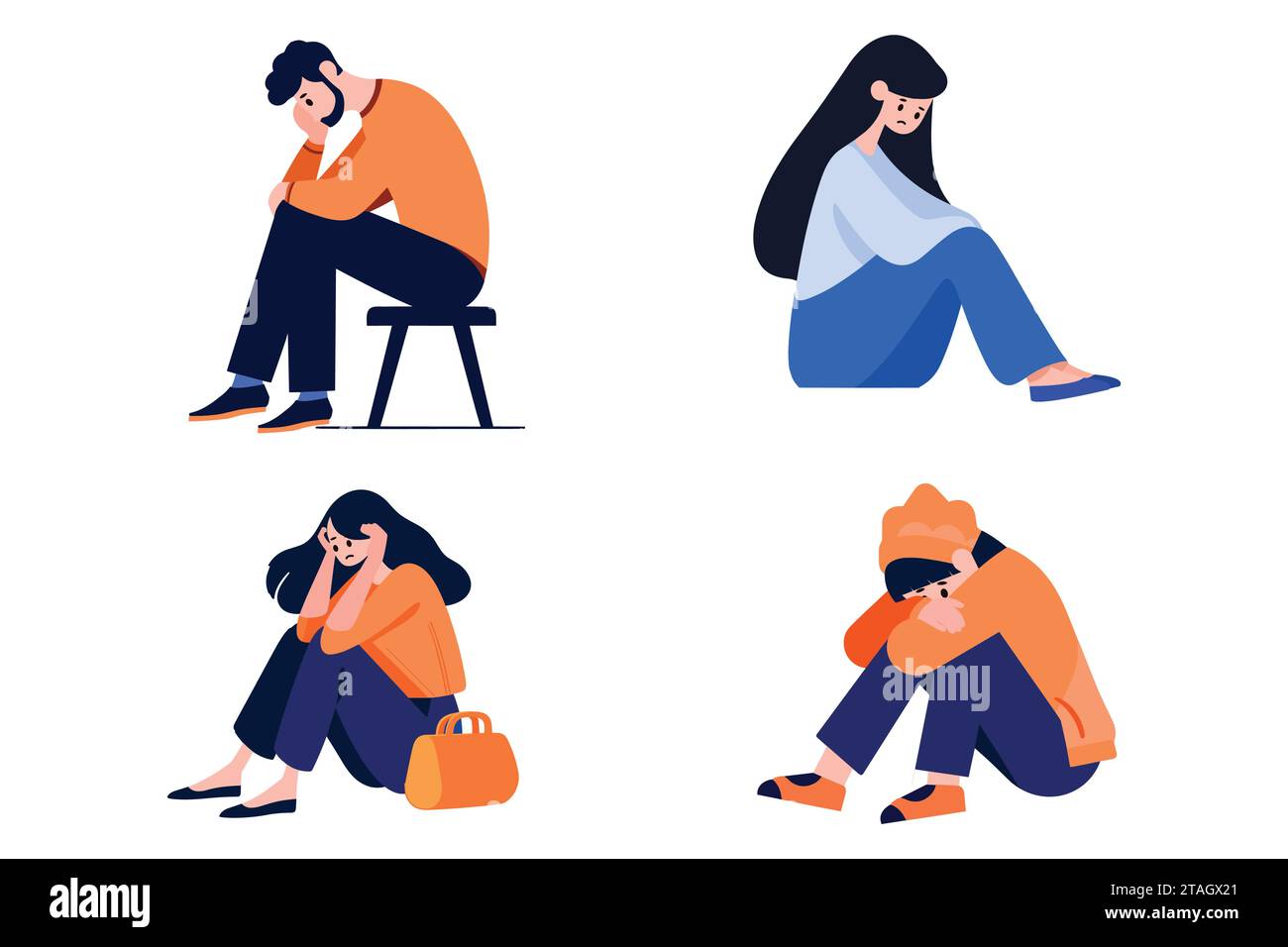 Hand Drawn teenage character is depressed in flat style isolated on ...