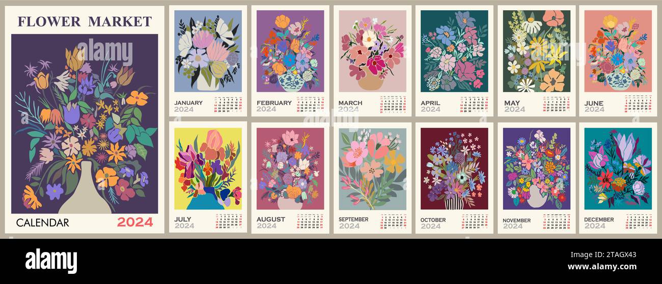 Floral calendar vector art template for 2024 Stock Vector Image & Art ...
