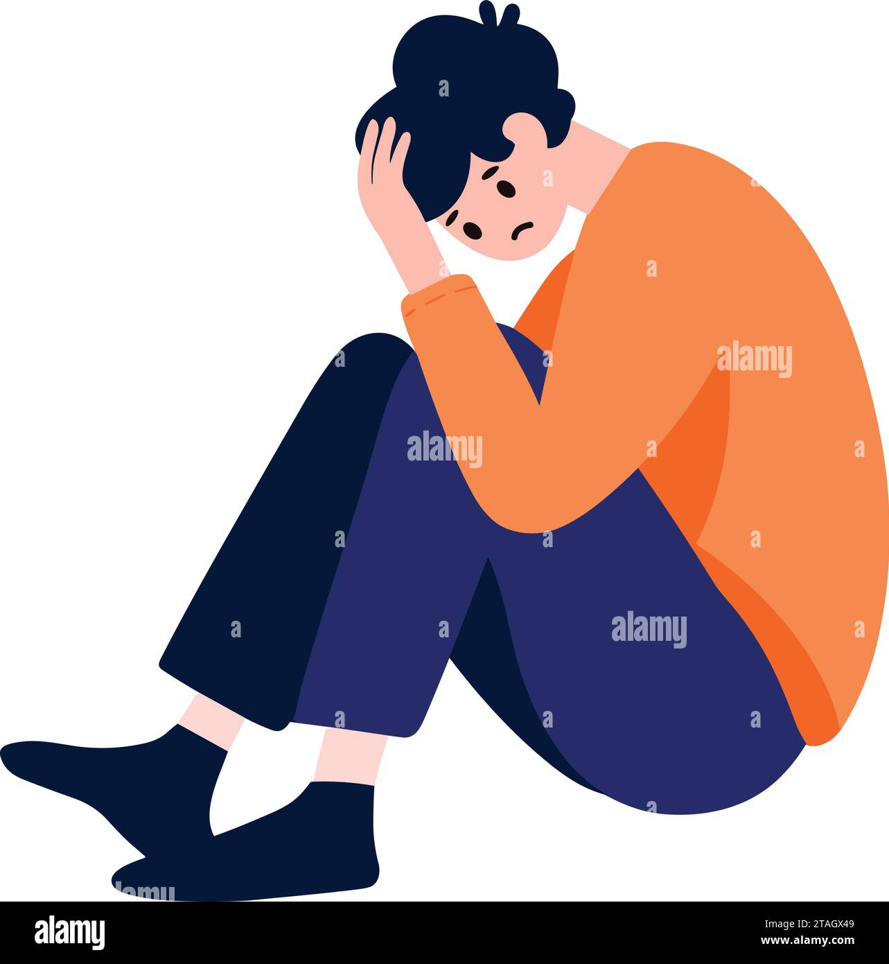 Hand Drawn teenage character is depressed in flat style isolated on ...