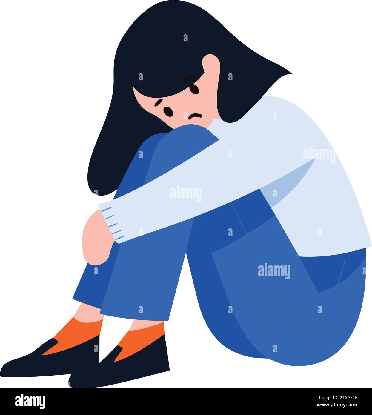 Hand Drawn teenage character is depressed in flat style isolated on ...