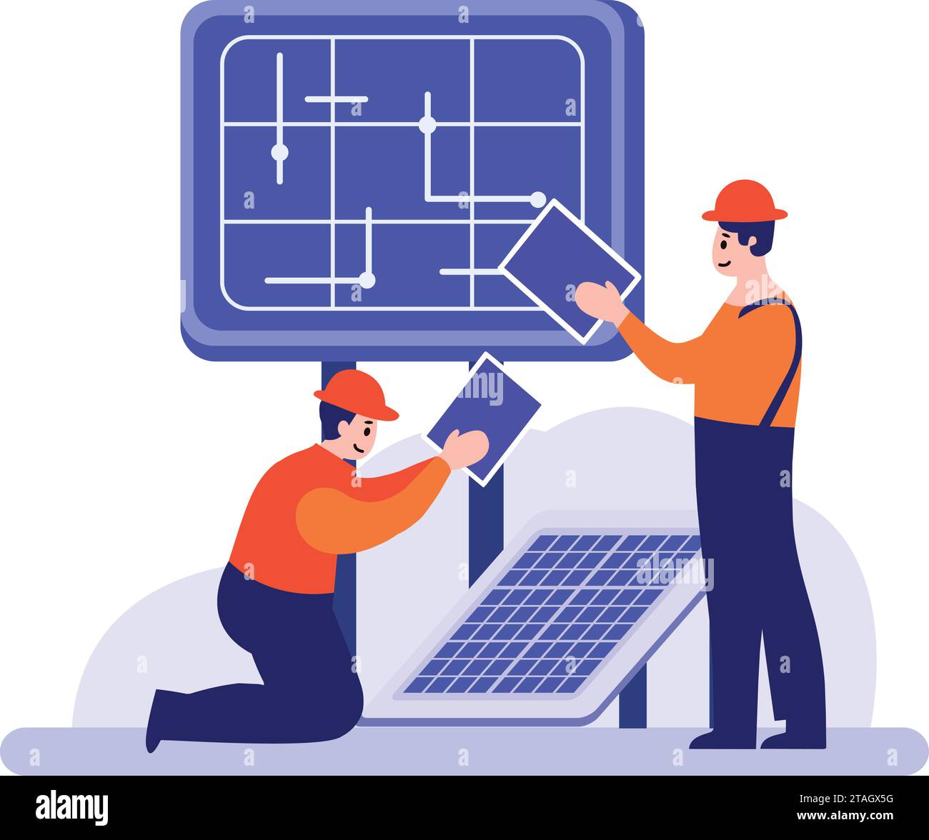 Hand Drawn Engineer installing solar cells in flat style isolated on ...
