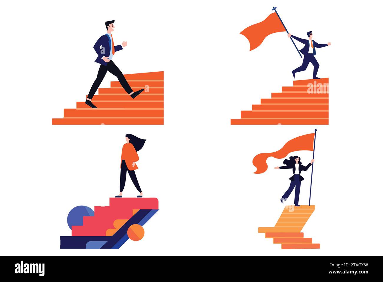Hand Drawn Businessman walking up stairs in success concept in flat ...