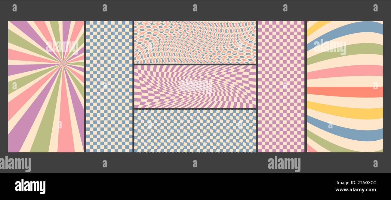 Groovy checkered seamless patterns, vintage aesthetic backgrounds, psychedelic checkerboard ...