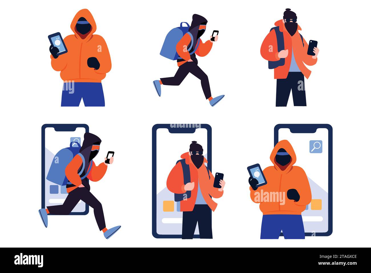 Hand Drawn Thief or hacker in concept Cyber Security in flat style ...