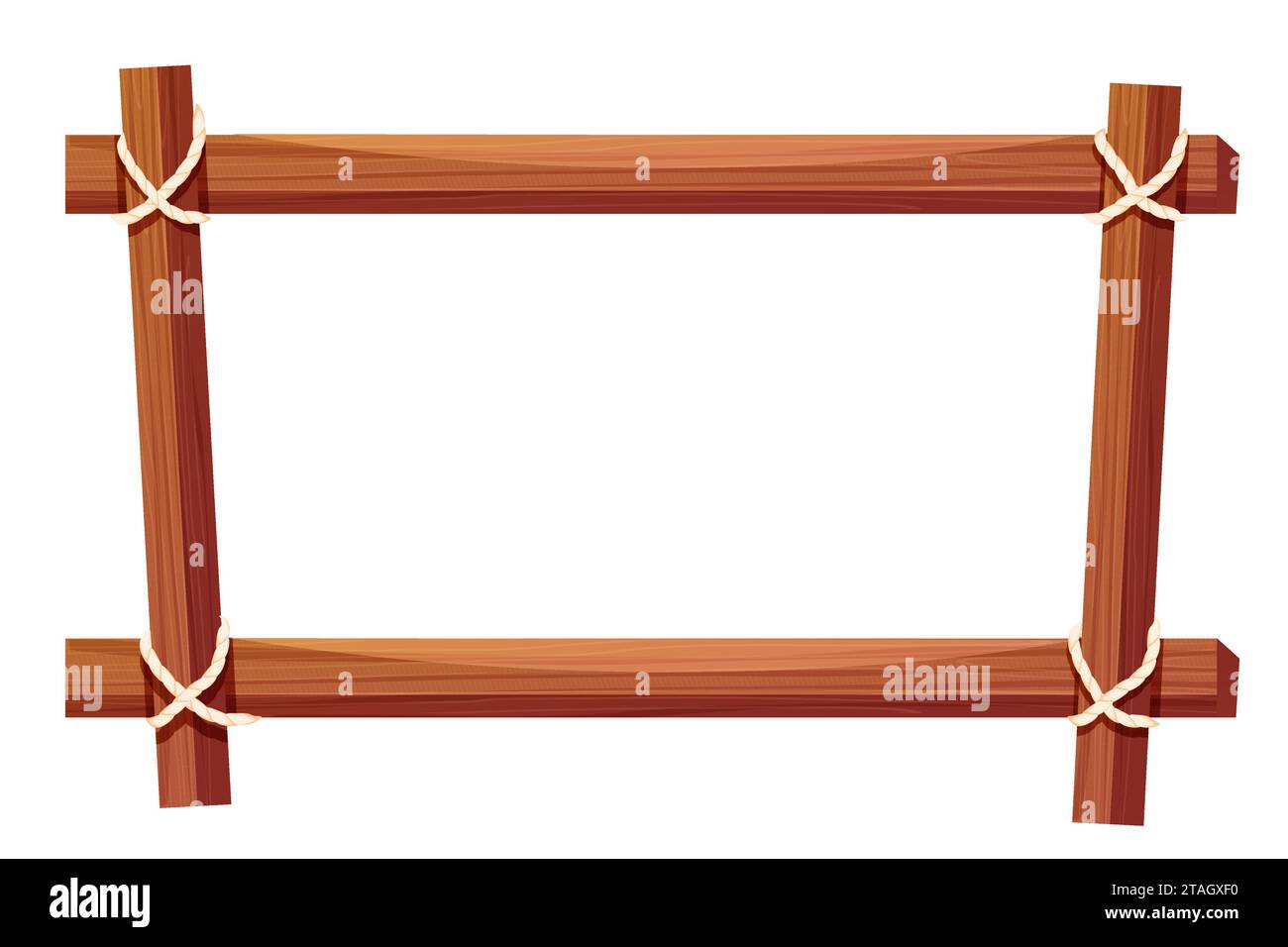 Wooden frame border from planks with rope. Wood board, brown old planks ...
