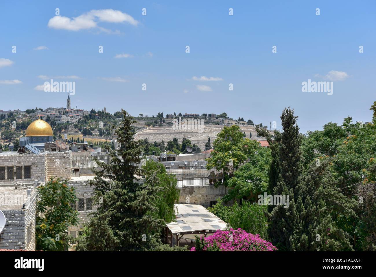 Aerial view of Jerusalem, Israel featuring the iconic Dome of the Rock ...