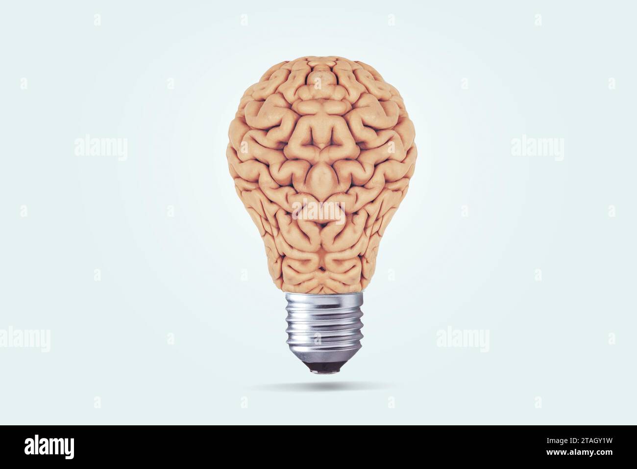 Creative light bulb brain on a light blue background. Brainstorm. Think ...