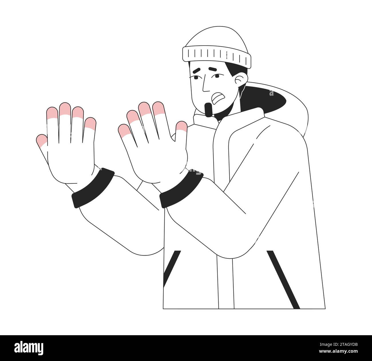 Suffering man with frostnip fingers black and white 2D line cartoon character Stock Vector Image ...
