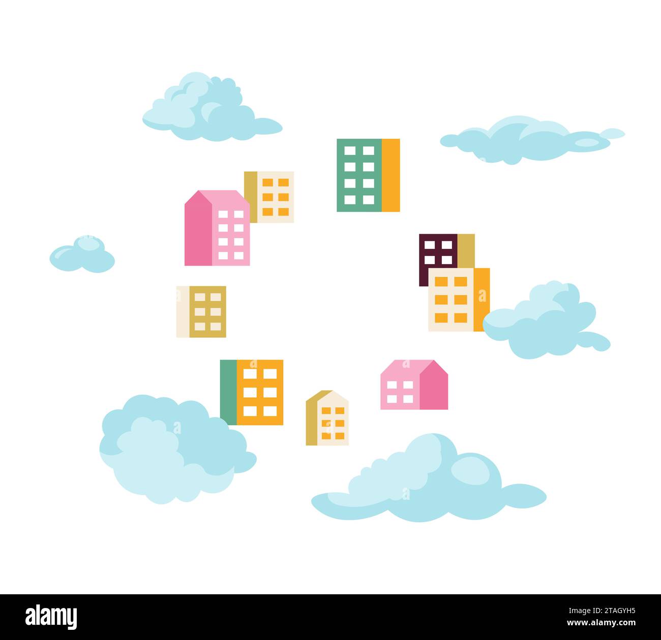 Condominium residential buildings in clouds 2D cartoon object Stock ...