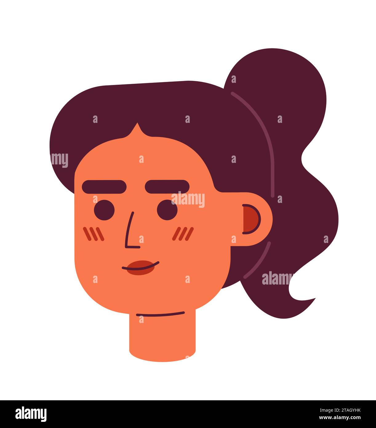 Ponytail young adult woman blushing shy 2D vector avatar illustration ...