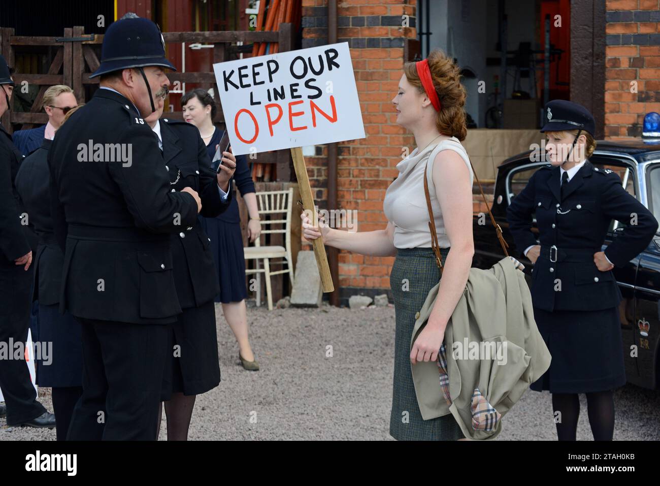 1960's re-enactors stage an anti Dr Beeching railway closure protest at ...