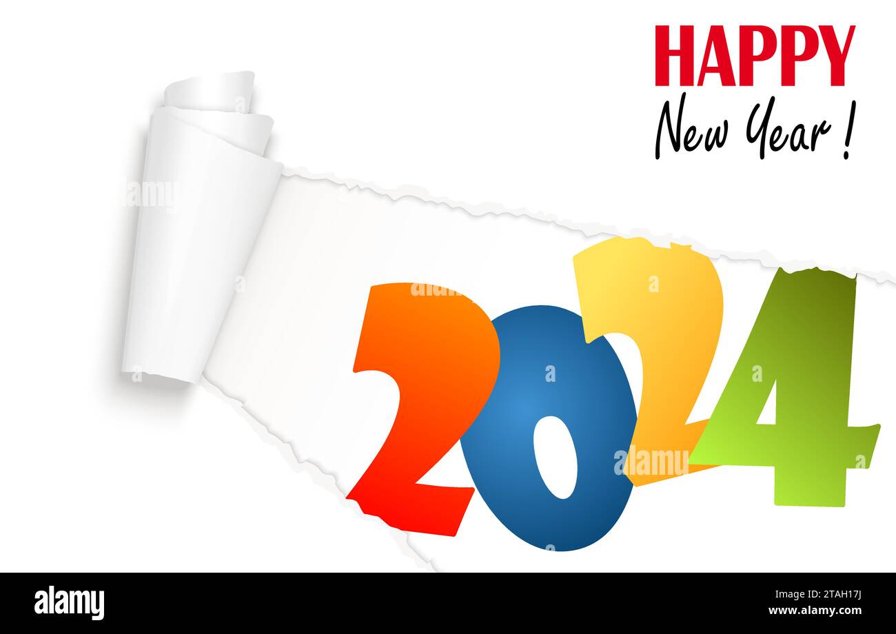 ripped open white paper showing 2024 and text Happy New Year Stock ...