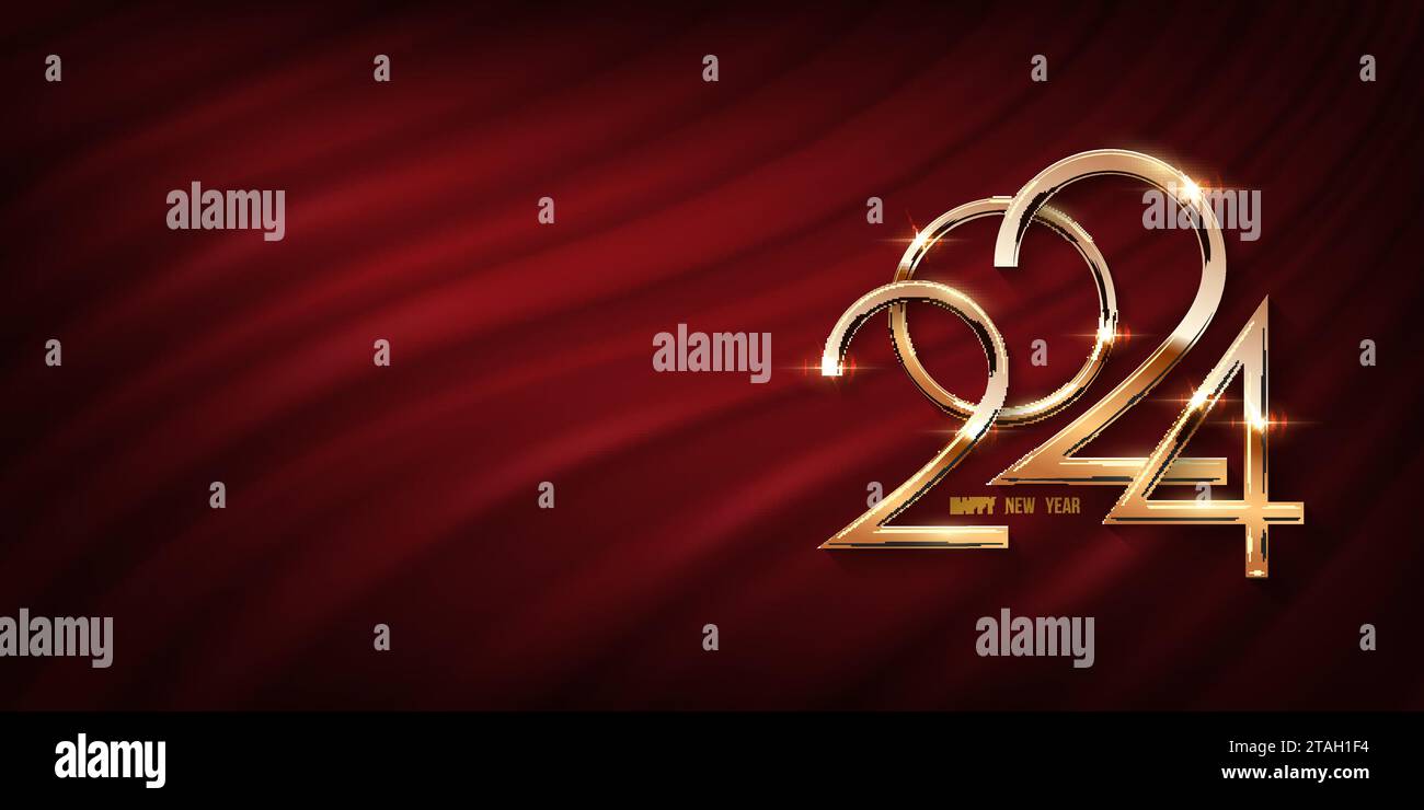 Golden 2024 number vector illustration. Merry Christmas and Happy new ...