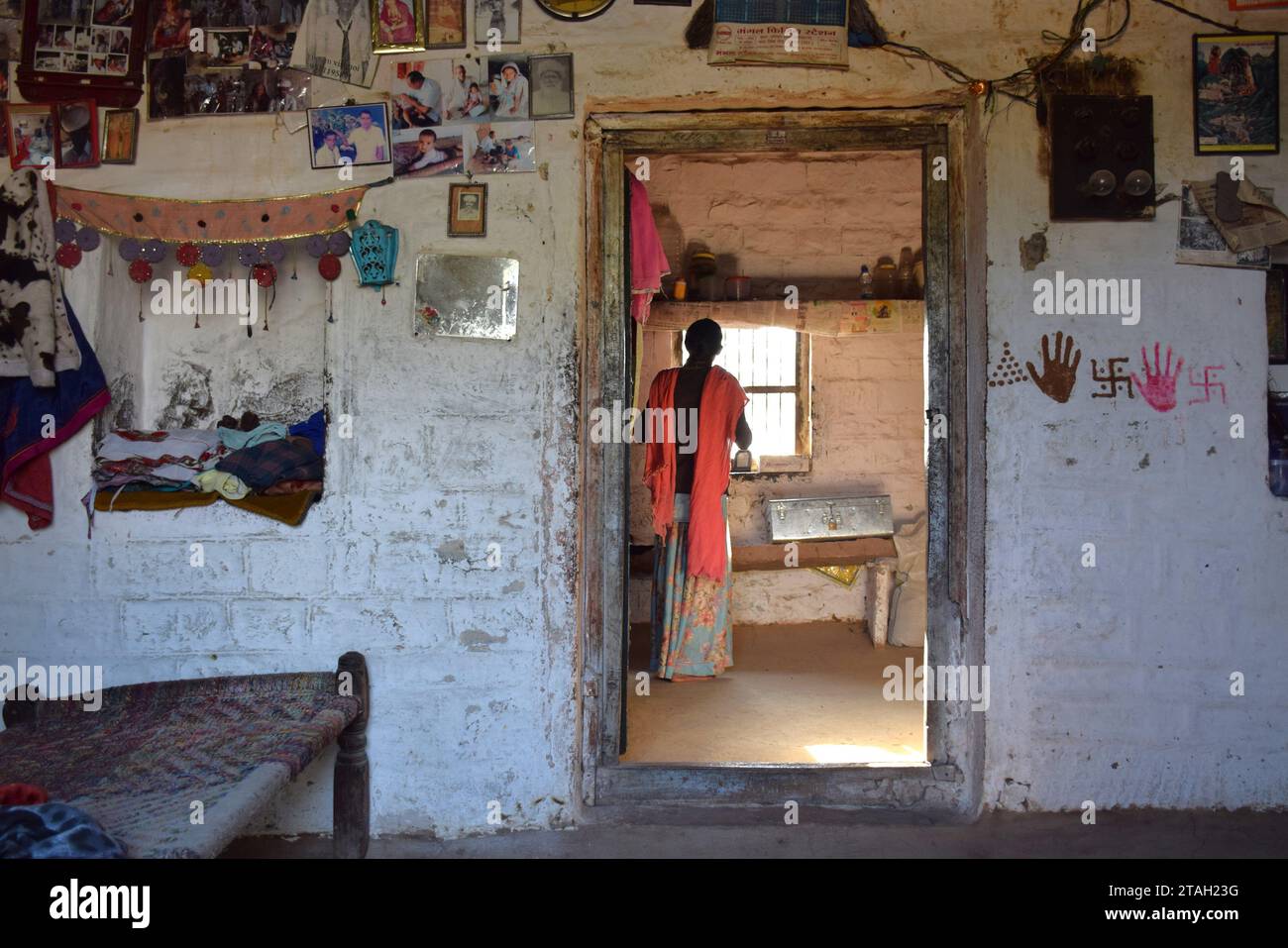 The entrance of a house in Bishnoi village in Jodhpur, Rajasthan ...