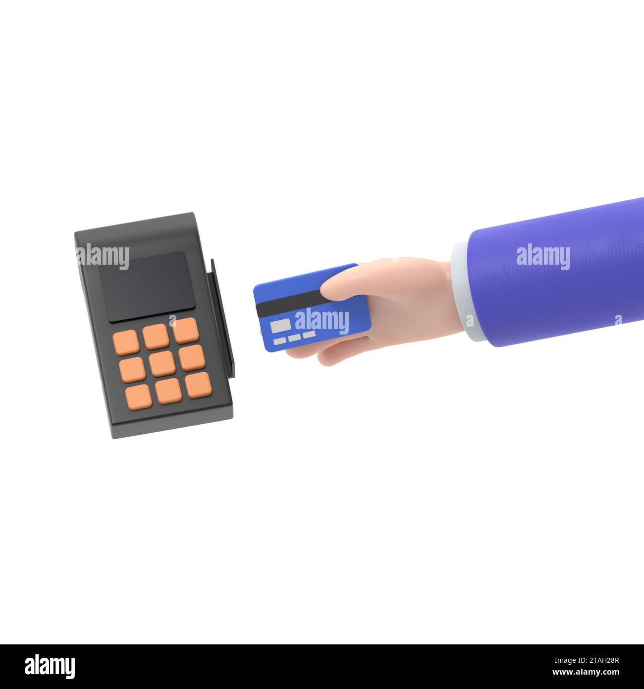Cartoon hand holding credit card and payment terminal. POS terminal ...
