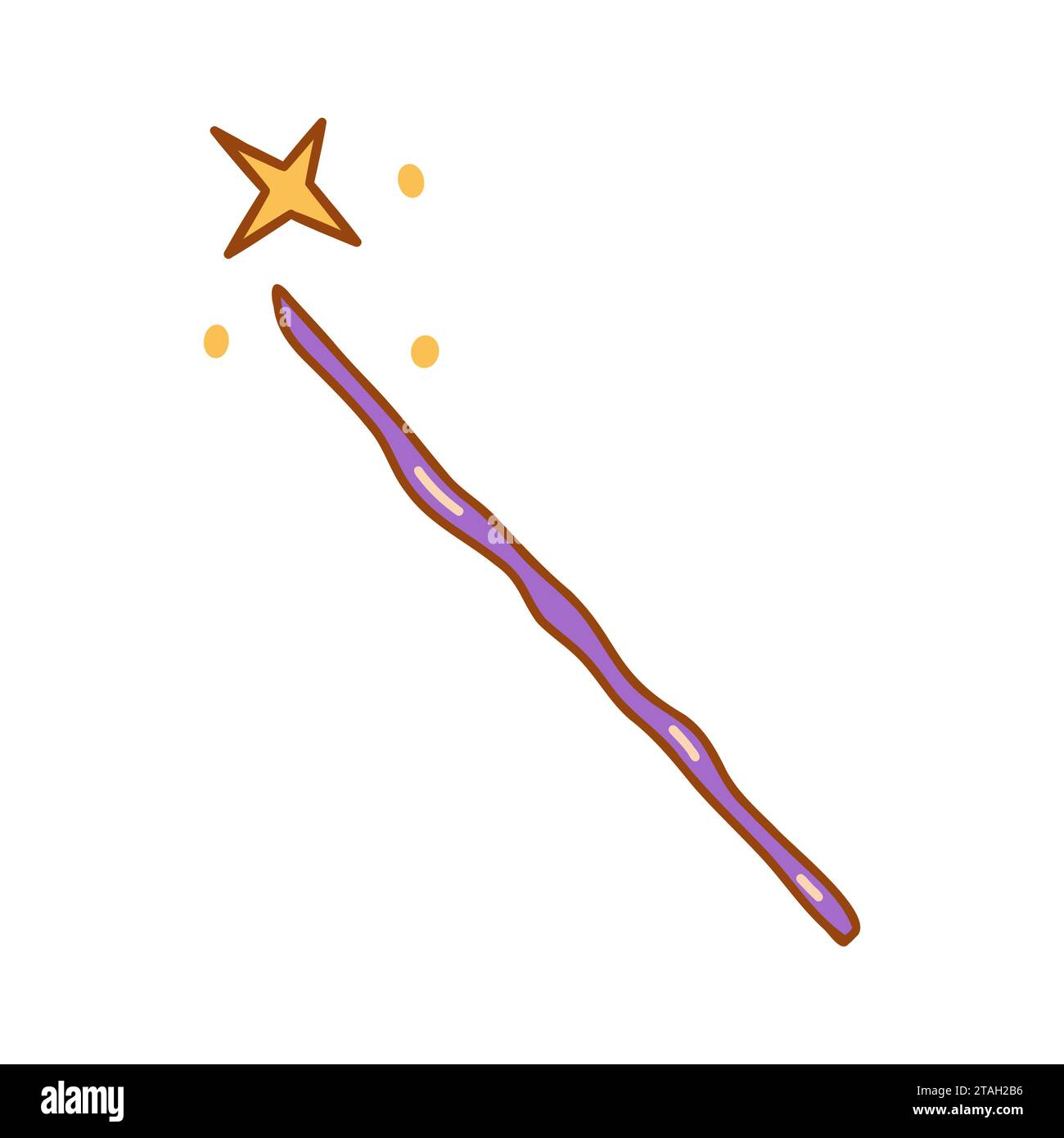 Magic purple wand with star. Tool of wizards, fairies and sorcerers. Colorful vector isolated ...