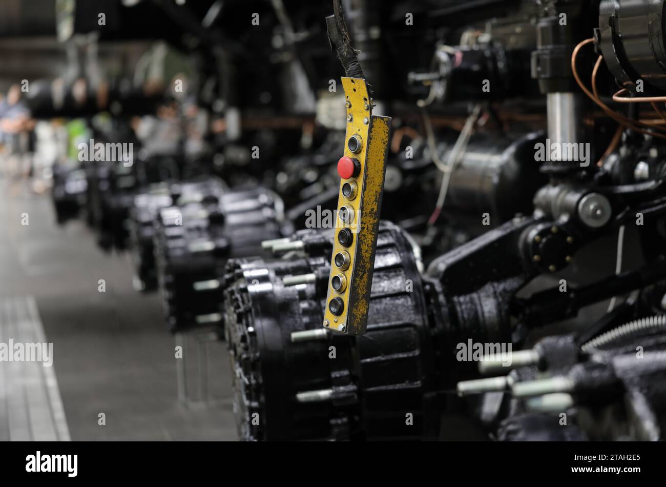 Control panel with buttons in production of car parts and engines Stock ...