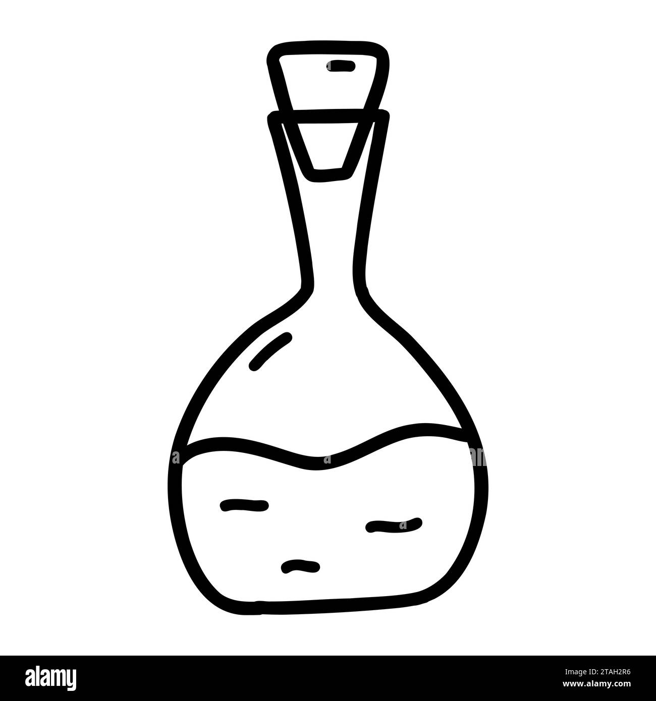 Vintage glass small bottle with cork, jar for drinks, potions. Black ...