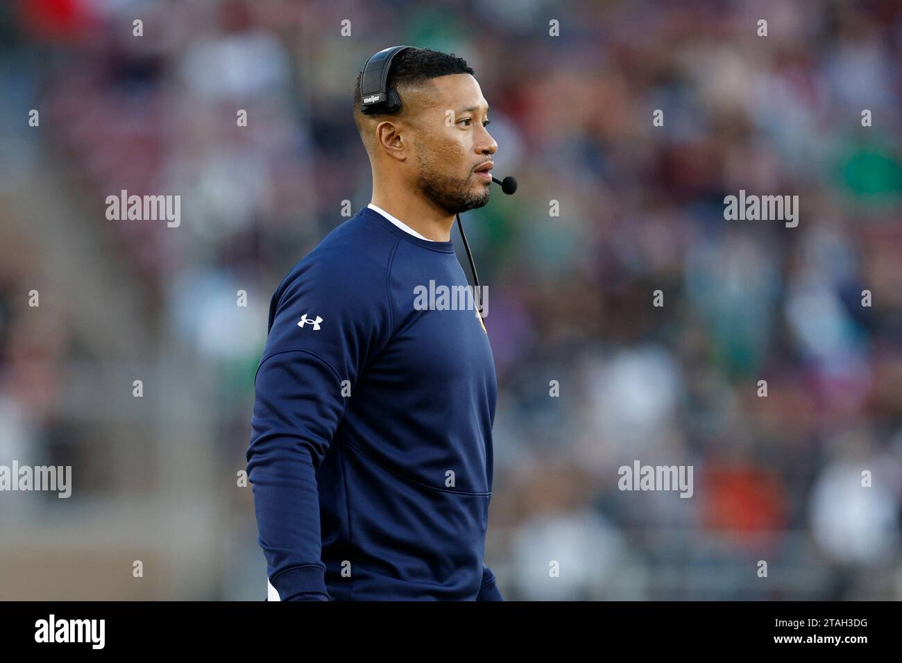 Notre Dame Fighting Irish head coach Marcus Freeman on the sideline during a college football ...