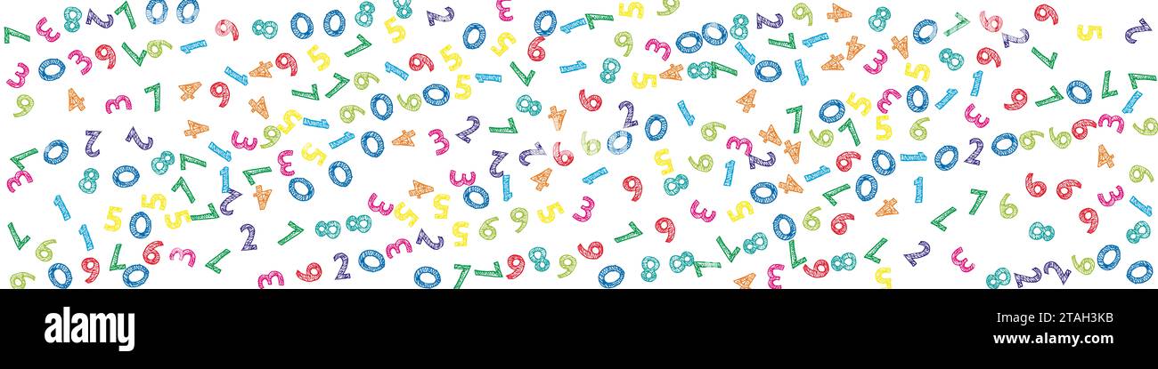 Falling colorful sketch numbers. Math study concept with flying digits ...