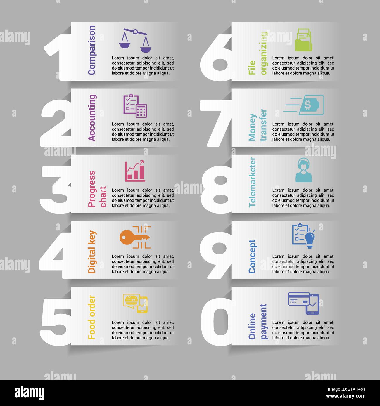 Infographics with Digital Service theme icons, 10 steps. Such as ...