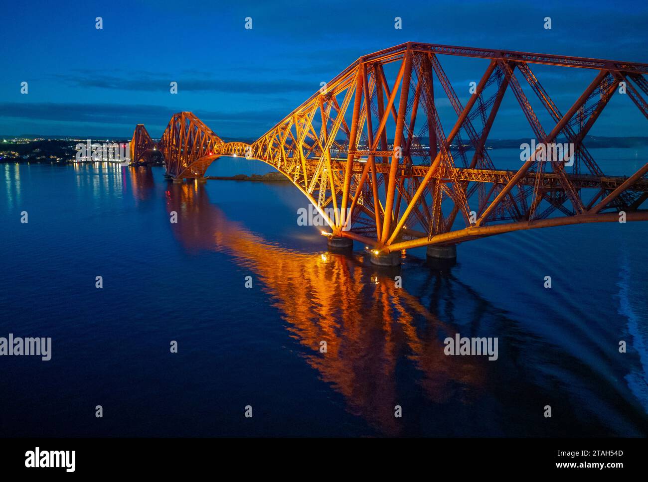 Evening aerial view from drone of the Forth Bridge ( Forth Rail Bridge ...
