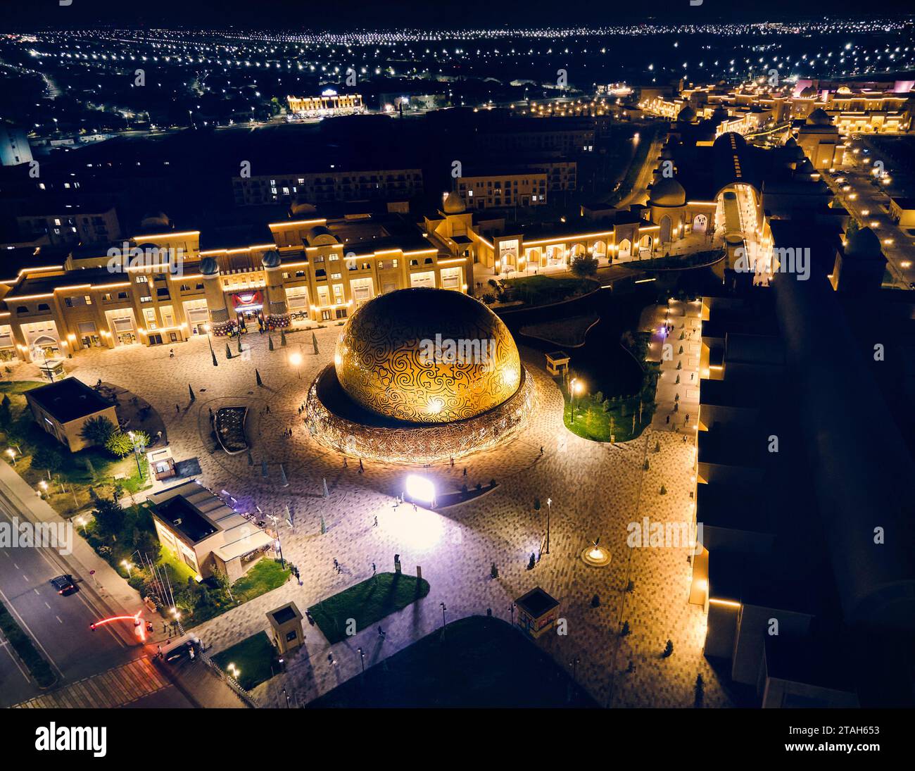Aerial drone shot of Altyn samuryk flying theatre in golden egg shape ...