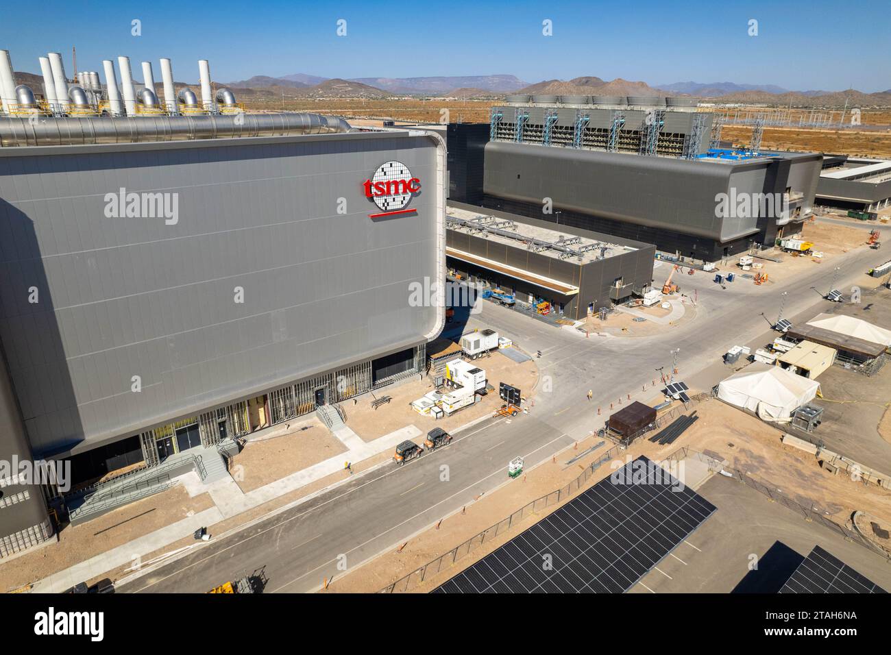 An aerial view of the Taiwan Semiconductors Mega Factory construction in North Phoenix,, Arizona ...