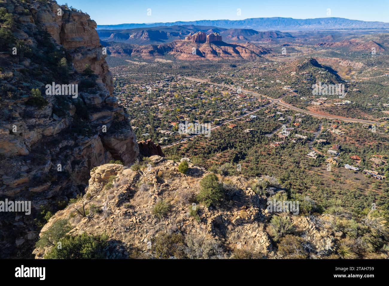A scenic view of native American ruins overlooking Sedona from a ...