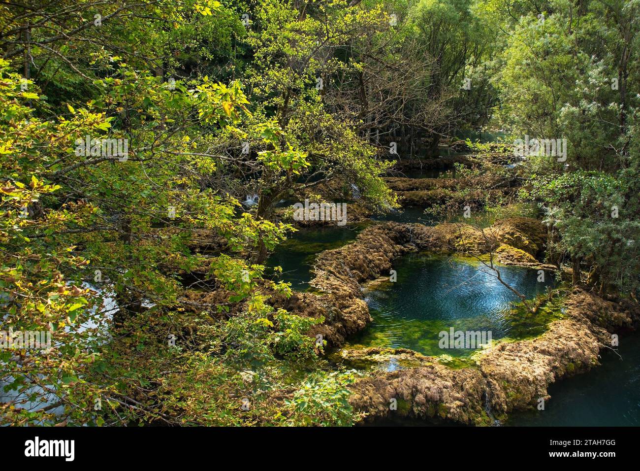 Travertine pools in the River Una at the Small Waterfalls at Martin ...