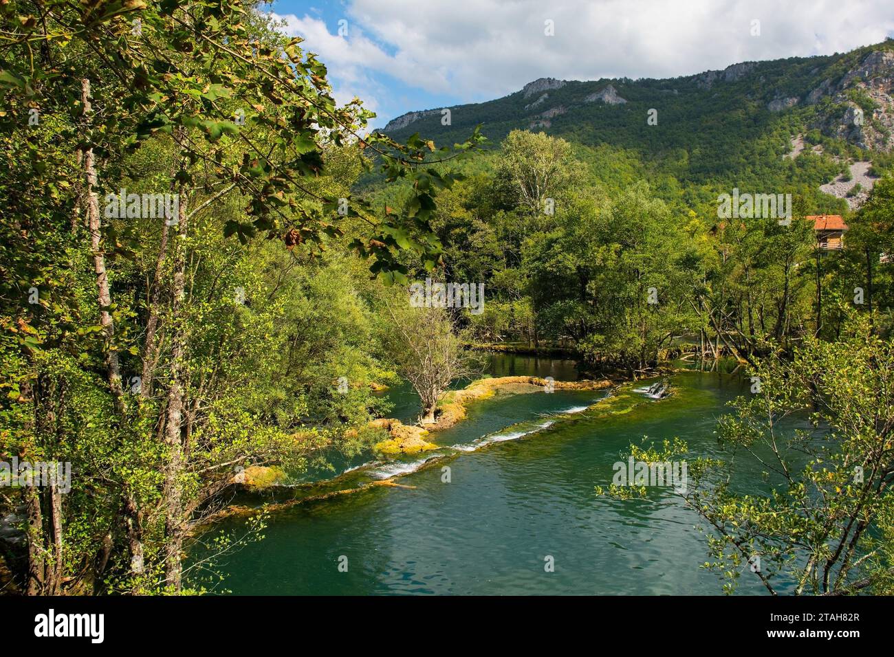 Travertine pools in the River Una as it flows from the Small Waterfalls ...