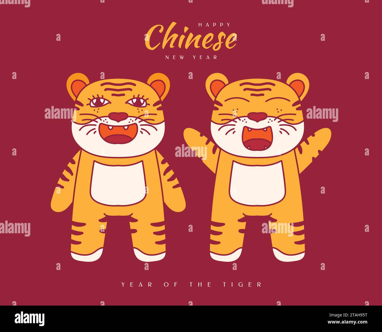 Chinese New Year 2022 Year of The Tiger. Cute Tiger Illustrations. Celebrations Card Stock ...