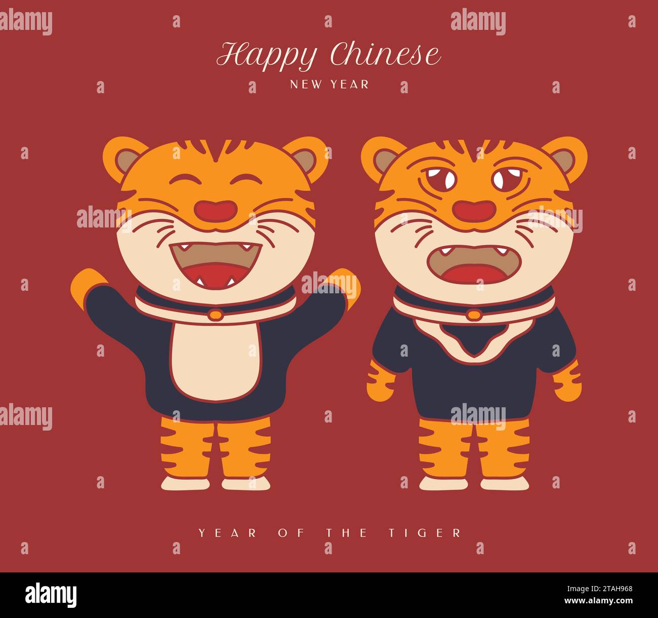 Chinese New Year 2022 Year of The Tiger. Cute Tiger Illustrations. Celebrations Card Stock ...