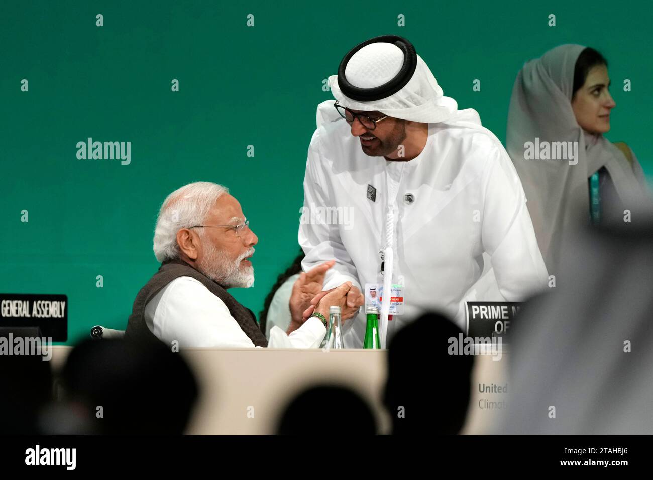 India Prime Minister Narendra Modi, left, speaks with COP28 President ...