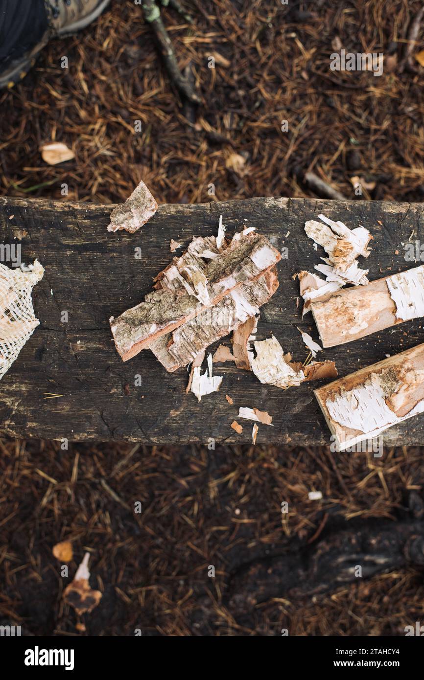 bark from a tree ready to put on a fire Stock Photo - Alamy