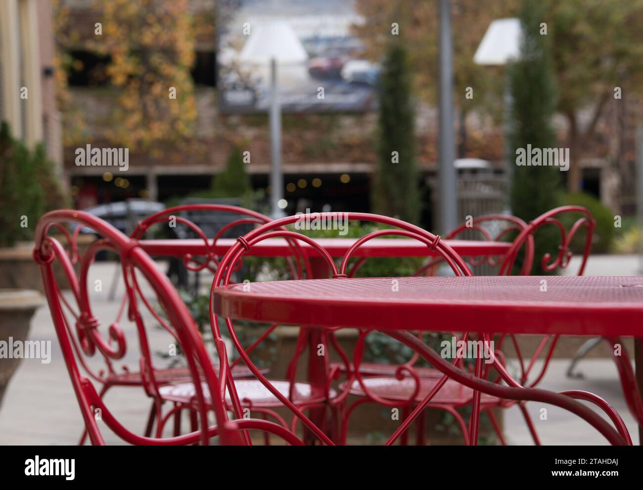 Red Outdoor Dining Table and Chairs Stock Photo - Alamy