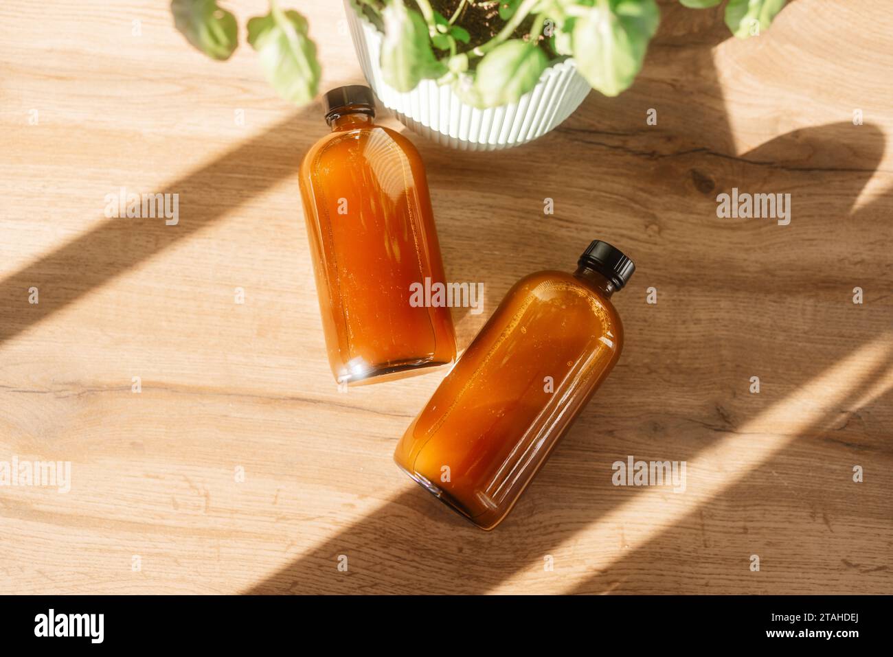 Homemade Organic Kombucha in Brown Glass Bottle Stock Photo - Alamy