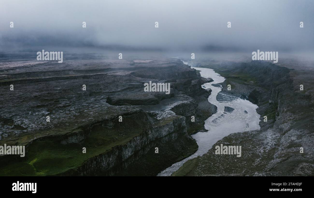 Drone photograph of huge river in barren rock landscape canyon Stock ...