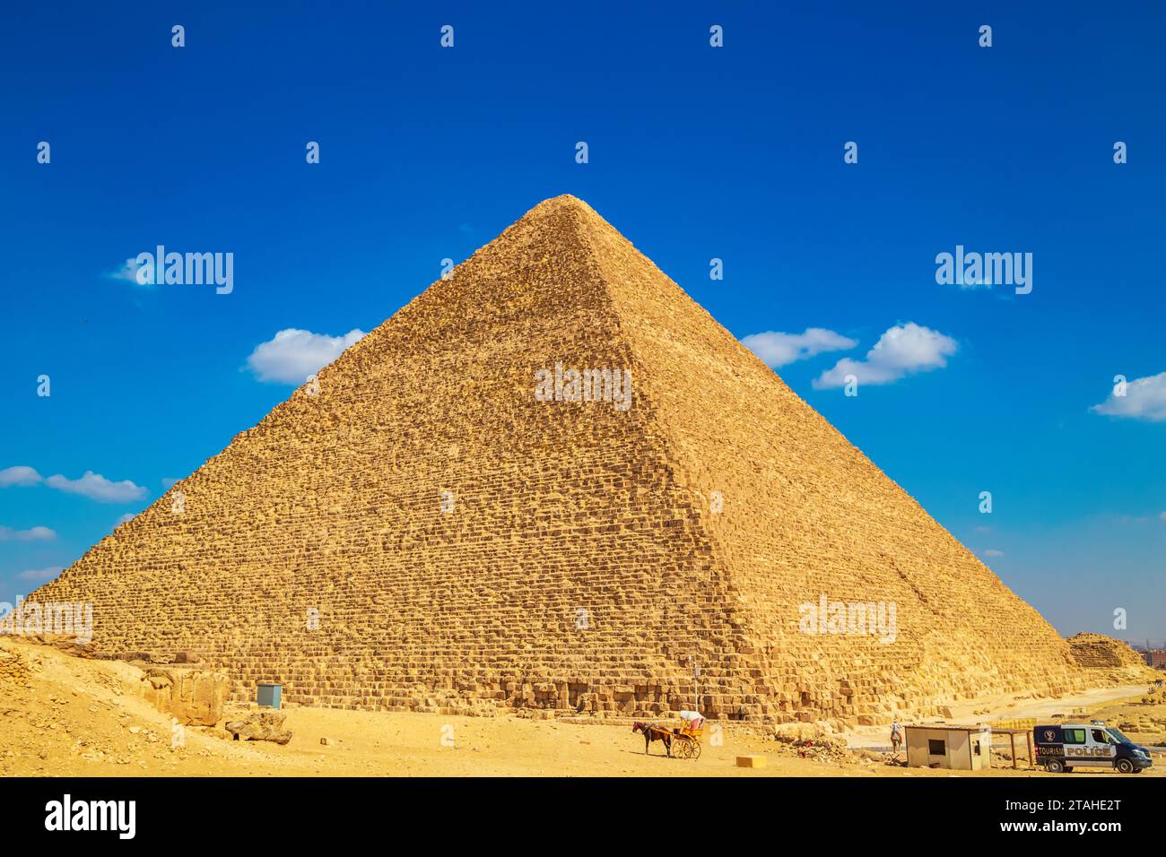 Great Egyptian pyramids. The Pyramid of Cheops. A desert landscape, the ...