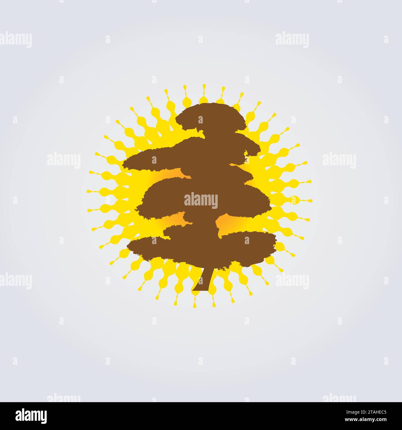 Tree Topiary and Sun Icon Logo Design - Nature, Asia Peace Symbol ...