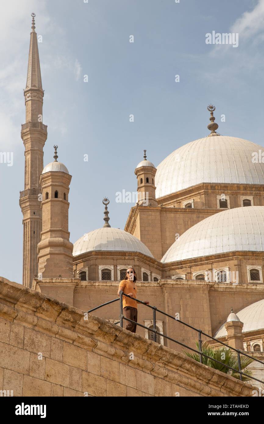 Man tourist, visiting the old citadel and the Muhammad Ali mosque Stock ...