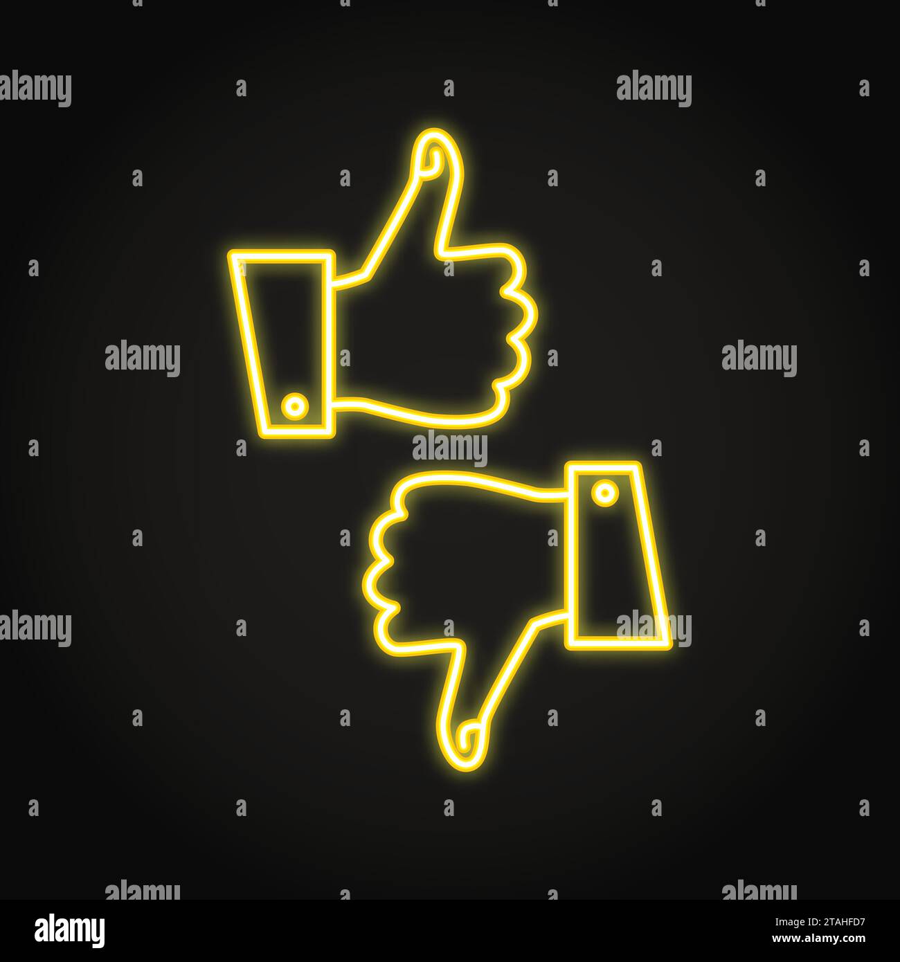 Feedback neon icon. Evaluation, customer response. Thumb up and down ...