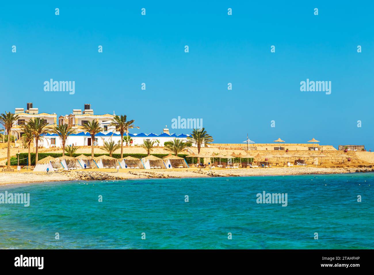 Sunny resort beach on the shores of the Red Sea. Safaga, Egypt ...