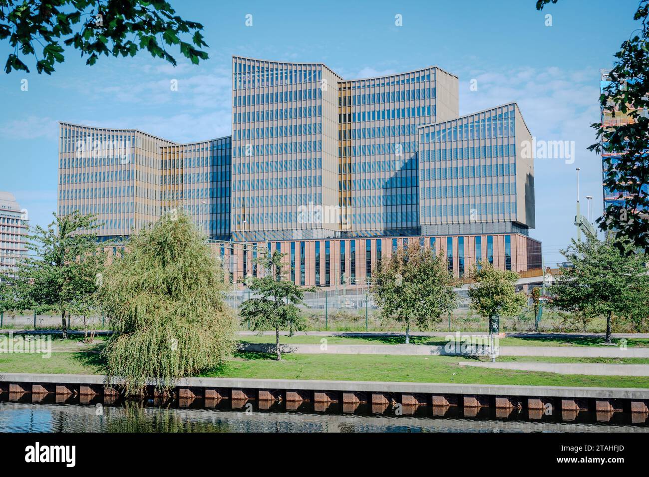 The stunning cityscape of Malmo, Sweden with a brilliant blue sky and ...